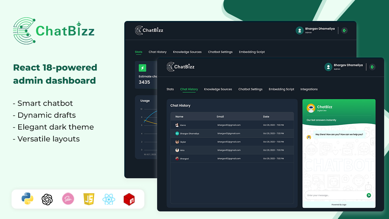 ChatBizz - Advanced AI Support Chat Bot Plugin with React Js & Python by AI-Master